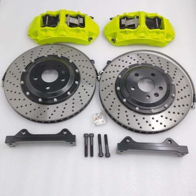 China HT250 6 Pot Brake Kit Fluorescent Green Caliper 355*32mm Drilled Disc for sale
