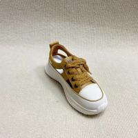 China Yellow Leather Flat Sandals With Round Head Lace Up For Summer for sale