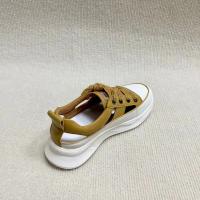 China Yellow Leather Flat Sandals With Round Head Lace Up For Summer for sale