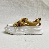China Yellow Leather Flat Sandals With Round Head Lace Up For Summer for sale