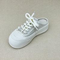 China Comfort Womens White Mules Canvas Platform Shoes With Lace Up for sale