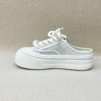 China Comfort Womens White Mules Canvas Platform Shoes With Lace Up for sale