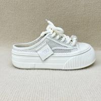 China Comfort Womens White Mules Canvas Platform Shoes With Lace Up for sale