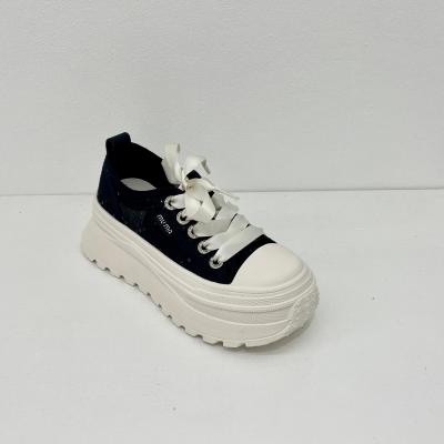 China Women fashion breathable sneakers with high top and silk lace up for sale