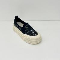China Women Black Breathable Espadrilles Sneakers With Pearls On And Low Top for sale