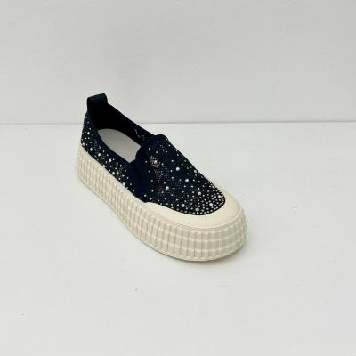 China Women Black Breathable Espadrilles Sneakers With Pearls On And Low Top for sale