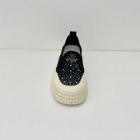 China Women Black Breathable Espadrilles Sneakers With Pearls On And Low Top for sale