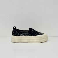 China Women Black Breathable Espadrilles Sneakers With Pearls On And Low Top for sale