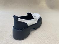 China Black White Thick Sole Loafers Womens British Style Thick Soled Leather Loafers for sale