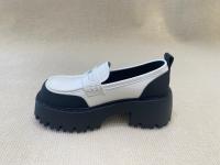 China Black White Thick Sole Loafers Womens British Style Thick Soled Leather Loafers for sale