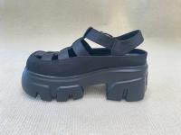 China Genuine Leather Womens Black Platform Sandals Heightening for sale