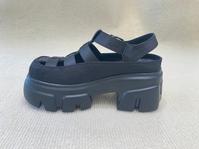 China Genuine Leather Womens Black Platform Sandals Heightening for sale