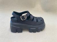 China Genuine Leather Womens Black Platform Sandals Heightening for sale