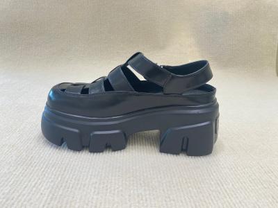 China Belt Buckle Braided Black Platform Sandals Bowhead Hollow Out And Foam Outsole for sale
