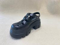 China Belt Buckle Braided Black Platform Sandals Bowhead Hollow Out And Foam Outsole for sale