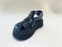 China Fashion Black Velvet Platform Sandals Bright Surface Summer for sale