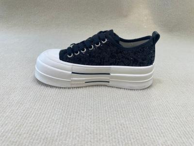 China Comfort Casual Women'S Lace Up Platform Shoes With Sequins black for sale