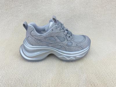 China Women white thick soled with rhine-drill breathable mesh sneakers in summer for sale