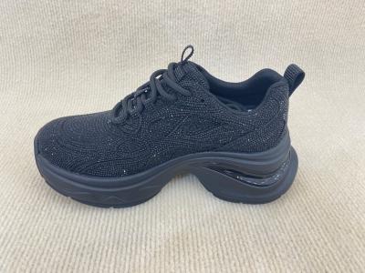 China Black Ladies Bling Trainers Pigskin Insole Rhinestone Sneaker for sale