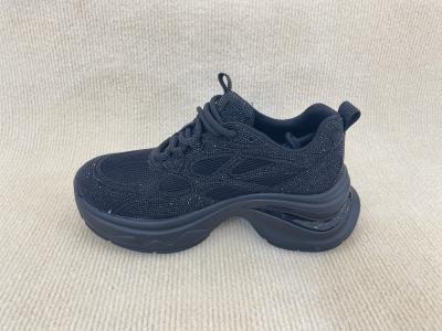China Comfort Black Rhinestone Sneakers Breathable Upper Blinged Out Sneakers for sale