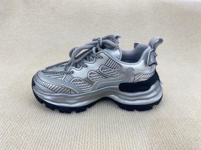China Fashion Comfort Sneakers With Mesh Upper Authentic Leather And Lacing Silver for sale