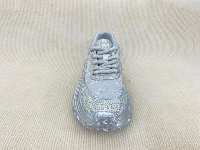 China Women silver leather sneakers with bling crystal and breathable mesh upper lacing for sale
