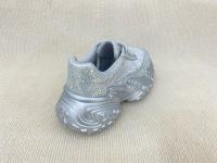 China Women silver leather sneakers with bling crystal and breathable mesh upper lacing for sale