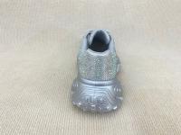 China Women silver leather sneakers with bling crystal and breathable mesh upper lacing for sale
