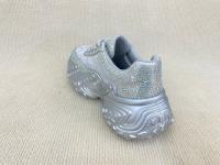 China Women silver leather sneakers with bling crystal and breathable mesh upper lacing for sale
