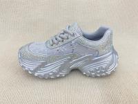 China Women silver leather sneakers with bling crystal and breathable mesh upper lacing for sale