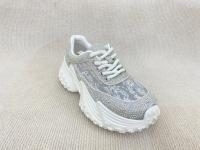 China Women white leather sneakers with bling crystal and breathable lace mesh heightening for sale