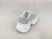 China Women white leather sneakers with bling crystal and breathable lace mesh heightening for sale