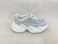 China Women white leather sneakers with bling crystal and breathable lace mesh heightening for sale