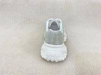 China Women white leather sneakers with bling crystal and breathable lace mesh heightening for sale