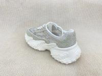 China Women white leather sneakers with bling crystal and breathable lace mesh heightening for sale