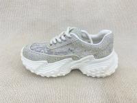China Women white leather sneakers with bling crystal and breathable lace mesh heightening for sale