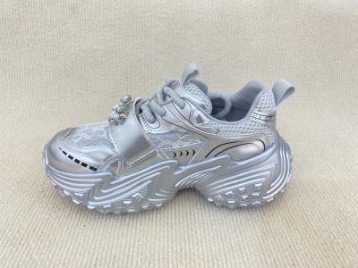 China Silver White Fashion Sneakers With Paillette Cristal Breathable Mesh And Low Cut for sale