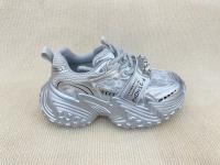 China Silver White Fashion Sneakers With Paillette Cristal Breathable Mesh And Low Cut for sale