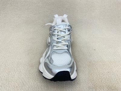 China Women silver leather sneakers with script and breathable mesh upper lacing for sale