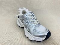 China Women silver leather sneakers with script and breathable mesh upper lacing for sale