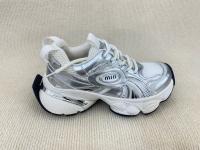 China Women silver leather sneakers with script and breathable mesh upper lacing for sale