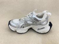 China Women silver leather sneakers with script and breathable mesh upper lacing for sale