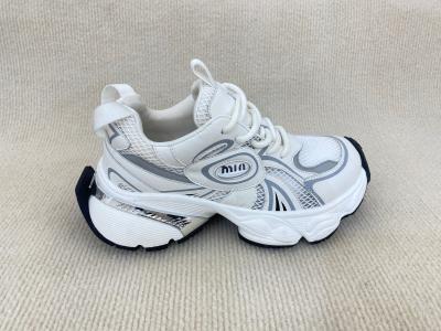 China Women white leather sneakers with script and breathable mesh upper lacing PU for sale