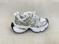 China Lacing PU Gold Leather Sneakers With Script Mesh Upper Women Sneakers for sale