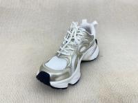 China Lacing PU Gold Leather Sneakers With Script Mesh Upper Women Sneakers for sale