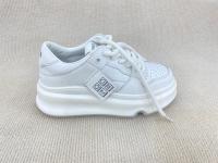 China Women white sneakers with thick soled and breathable mesh upper genuine leather for sale