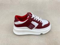 China Thick Soled Women Red Sneakers Genuine Leather Red Trainers Womens for sale