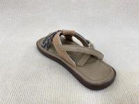 China Khaki Weave Flat Open Toe Flip Flops Womens With Buckles In Summer for sale