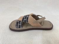 China Khaki Weave Flat Open Toe Flip Flops Womens With Buckles In Summer for sale