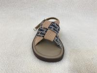 China Khaki Weave Flat Open Toe Flip Flops Womens With Buckles In Summer for sale